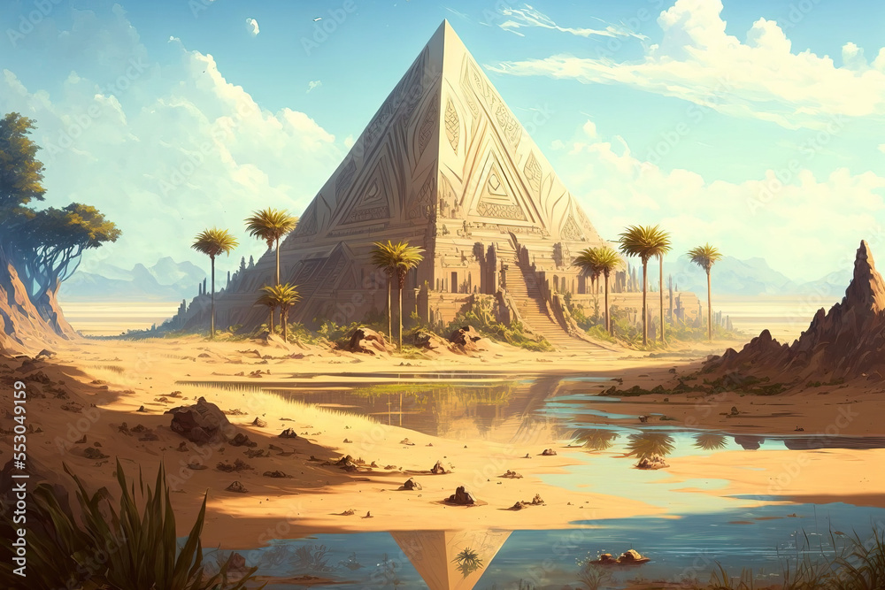 Desert with the mysterious pyramids of ancient Egypt. Fantasy desert ...