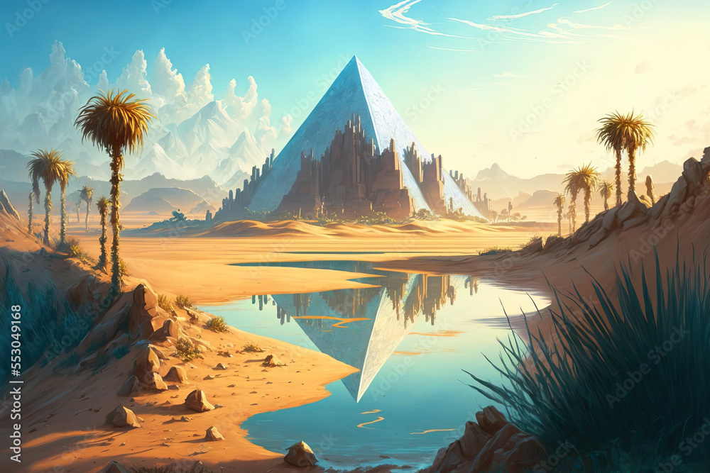 Desert with the mysterious pyramids of ancient Egypt. Fantasy desert ...