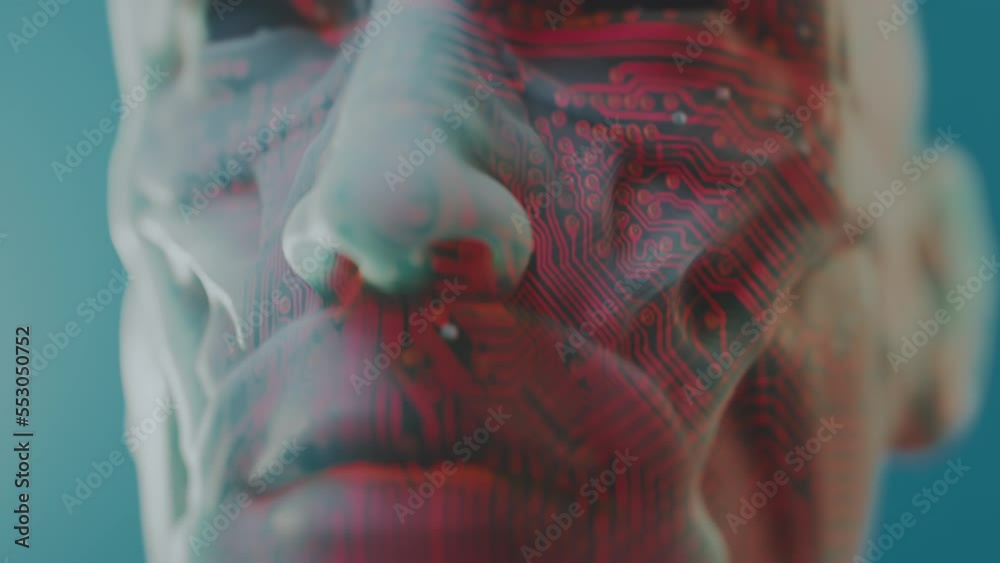 Android or cyborg with translucent skin and visible circuits. 3D ...