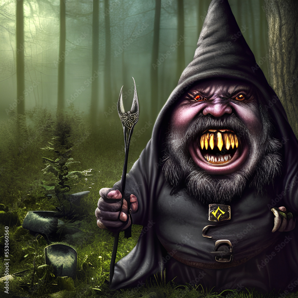 Evil Gnome With Gold Teeth Stock Illustration | Adobe Stock
