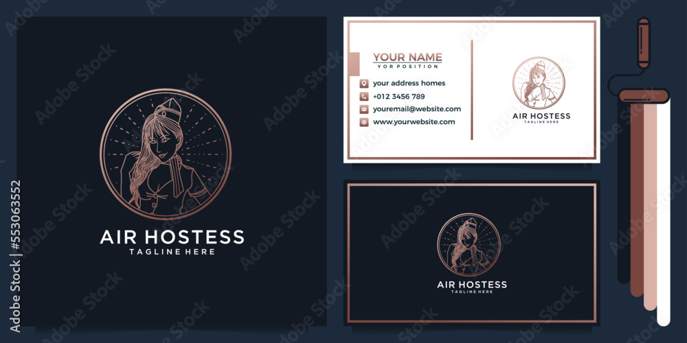 line art flight attendant design with business card Stock Vector ...