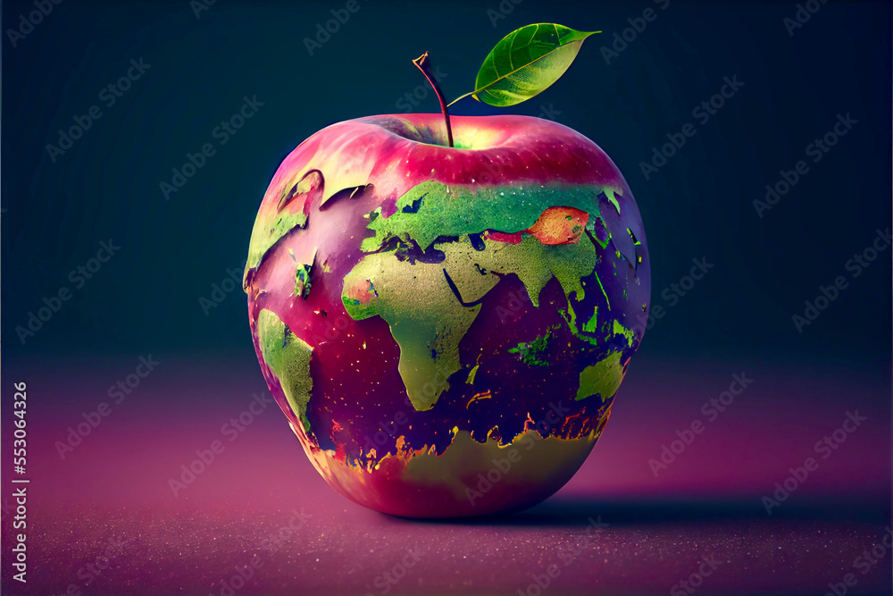 Generative AI abstract render of planet earth as an apple Stock ...