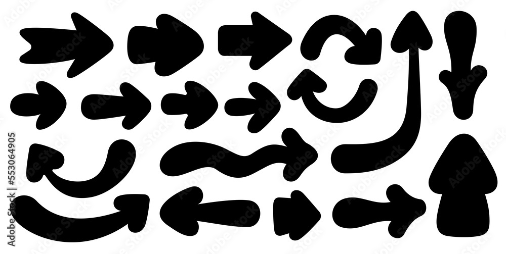 Groovy hippie 70s arrow set. Funny fat cartoon arrows, vectors trendy ...