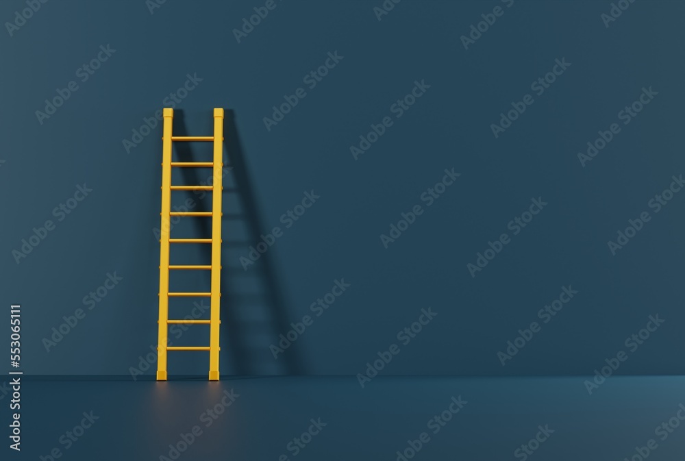 Ladder by the wall. Business concept, climbing to the top and achieving ...