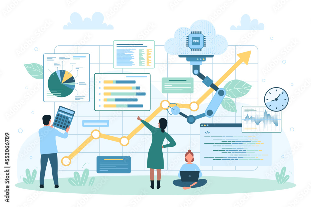 Vetor de Financial data management and automation vector illustration ...