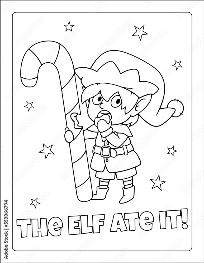 Elf Christmas Coloring Page, Black and white coloring sheets vector ...