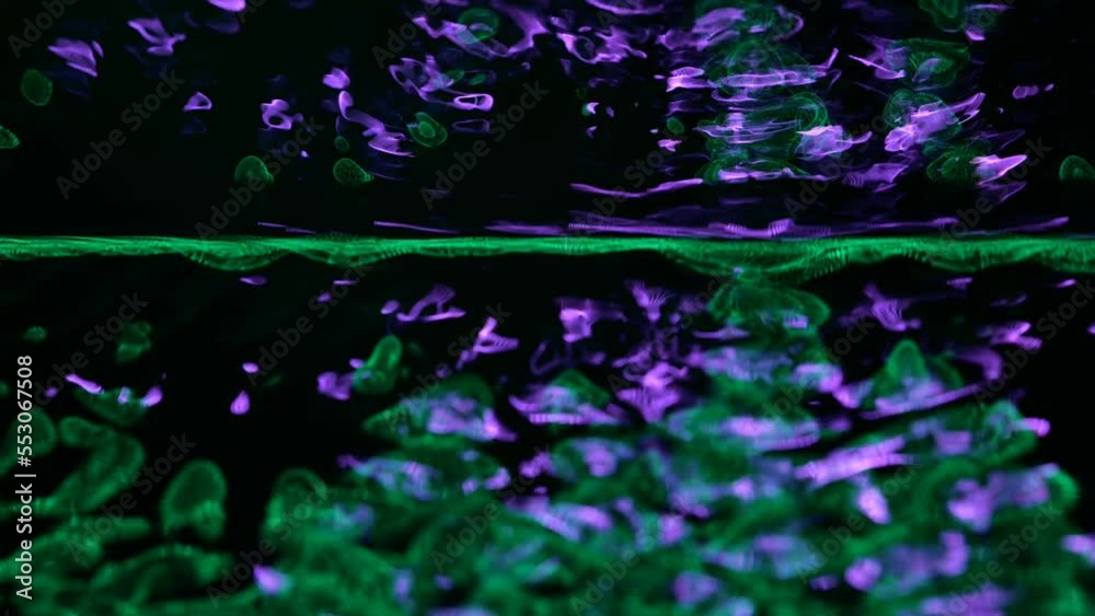 Awesome bg with magic particles float in liquid, light rays like laser ...