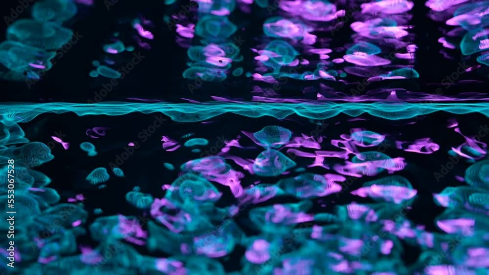 Awesome bg with magic particles float in liquid, light rays like laser ...