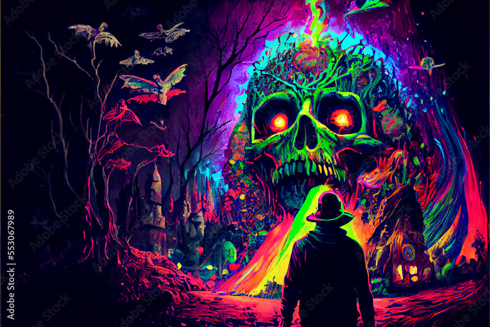 Generative AI abstract render of a psychedelic human skull Stock ...