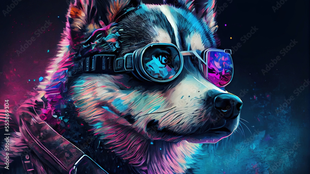 Cyberpunk Husky Dog . Beautiful digital artwork portrait of A Cyberpunk ...