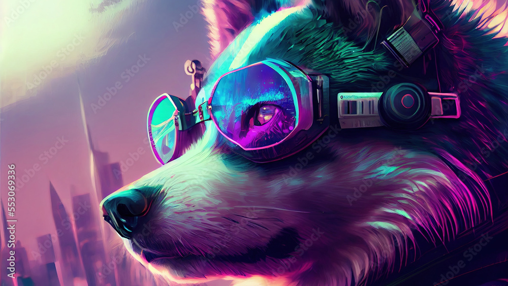 Cyberpunk Husky Dog . Beautiful digital artwork portrait of A Cyberpunk ...