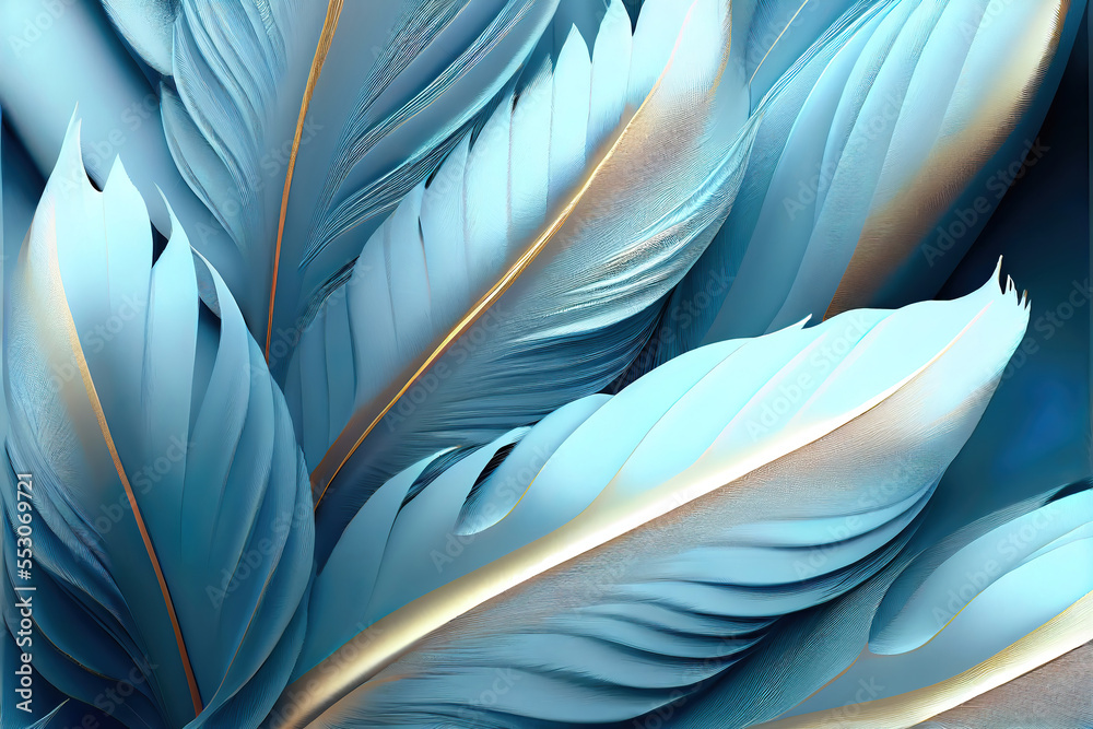 soft pastel blue and gold feathers background as beautiful abstract ...