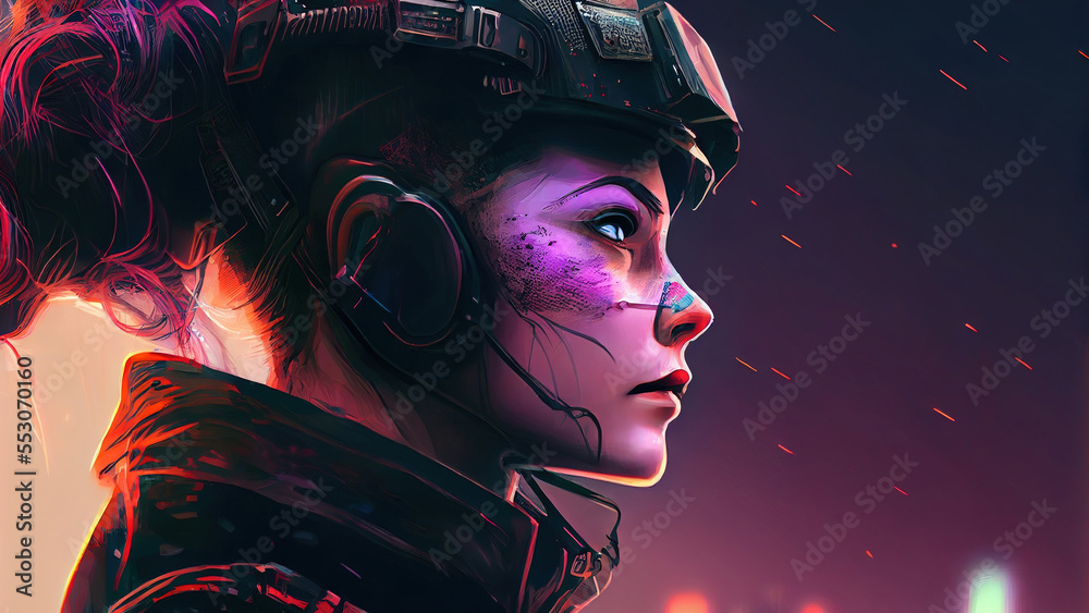 Cyberpunk soldier . A Beautiful digital artwork portrait of A cyberpunk ...