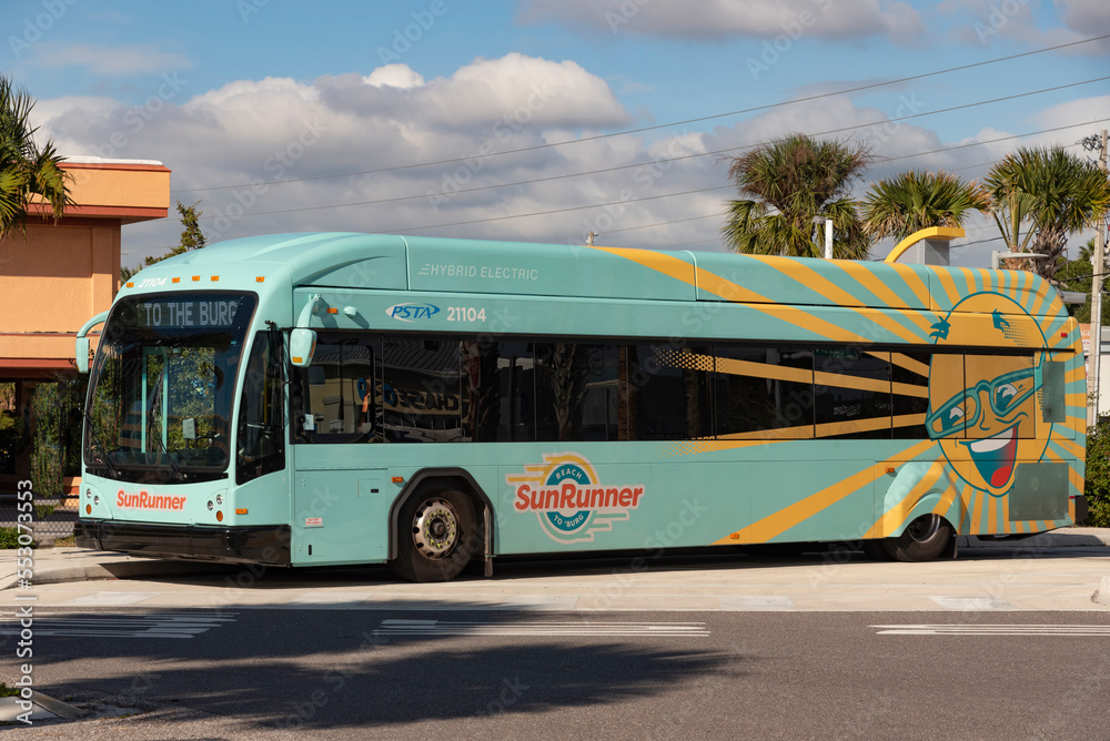 St Pete's Beach Florida USA. 2022. New public passenger bus which ...