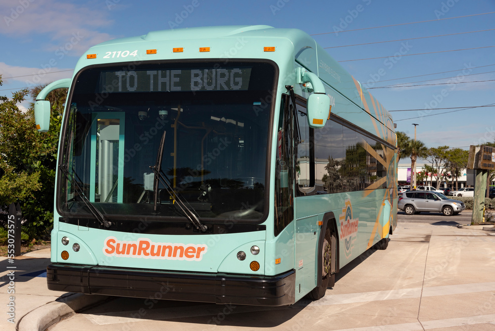 St Pete's Beach Florida USA. 2022. New public passenger bus which ...