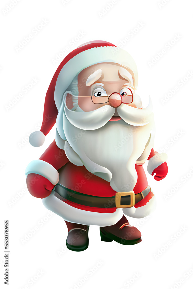 Santa Claus figurine 3D image isolate on a white background. Cute kind ...