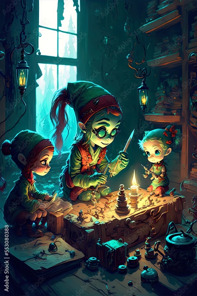 Santa's Elves Making Toys in his Workshop - Generative AI Art Stock ...