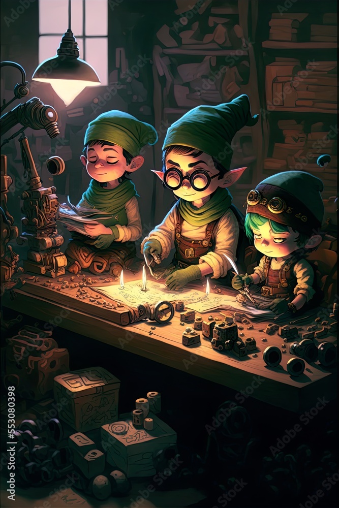Santa's Elves Making Toys in his Workshop - Generative AI Art Stock ...