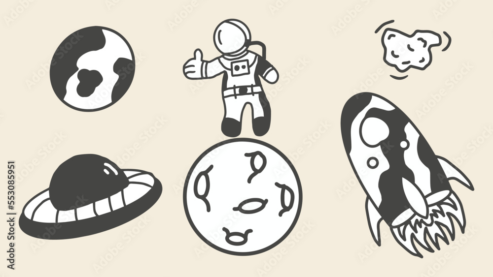 space hand drawing design vector cute isolated coloring book draw Stock ...