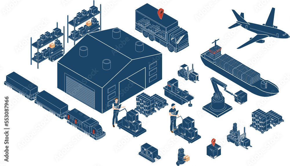 3D isometric Global logistics solutions landing page concept with Smart ...