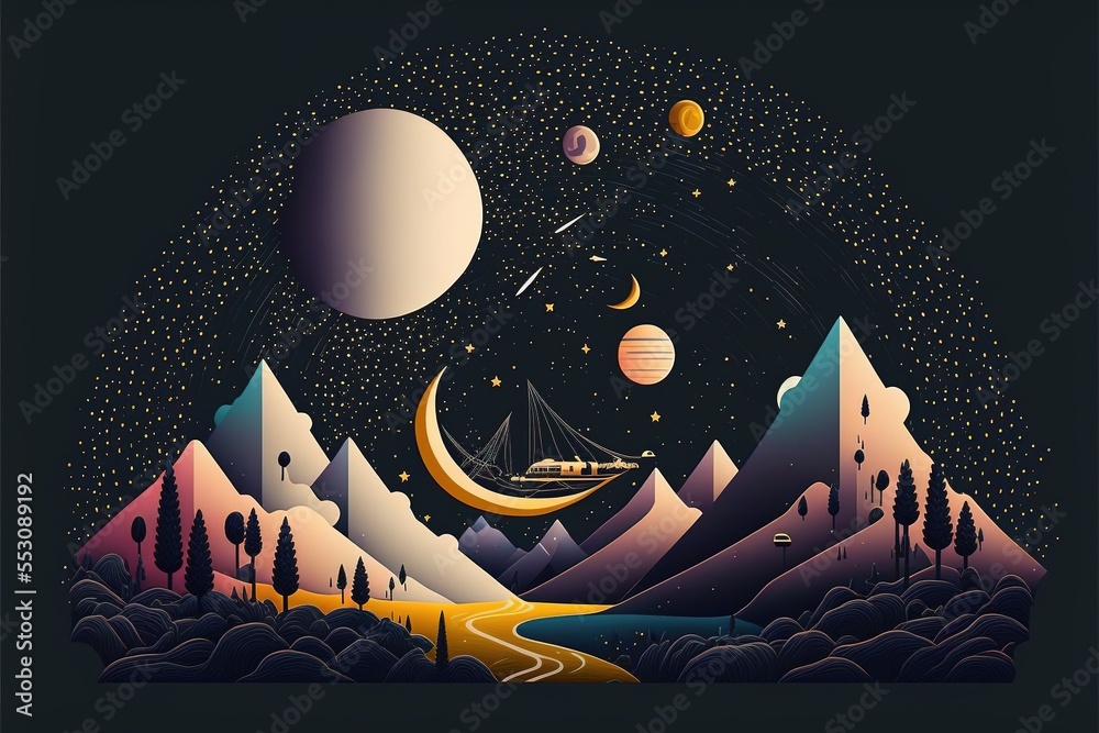 Vector graphics of a moon landscape Stock Illustration | Adobe Stock