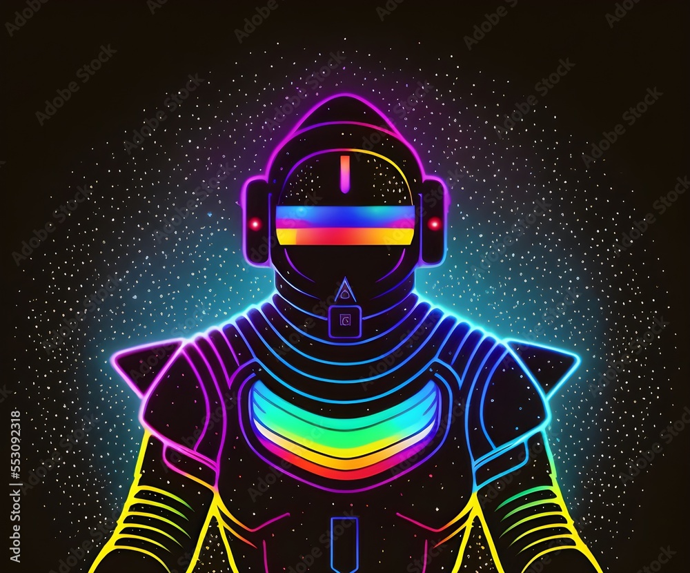 This space-themed neon light art depicts an astronaut with a futuristic ...