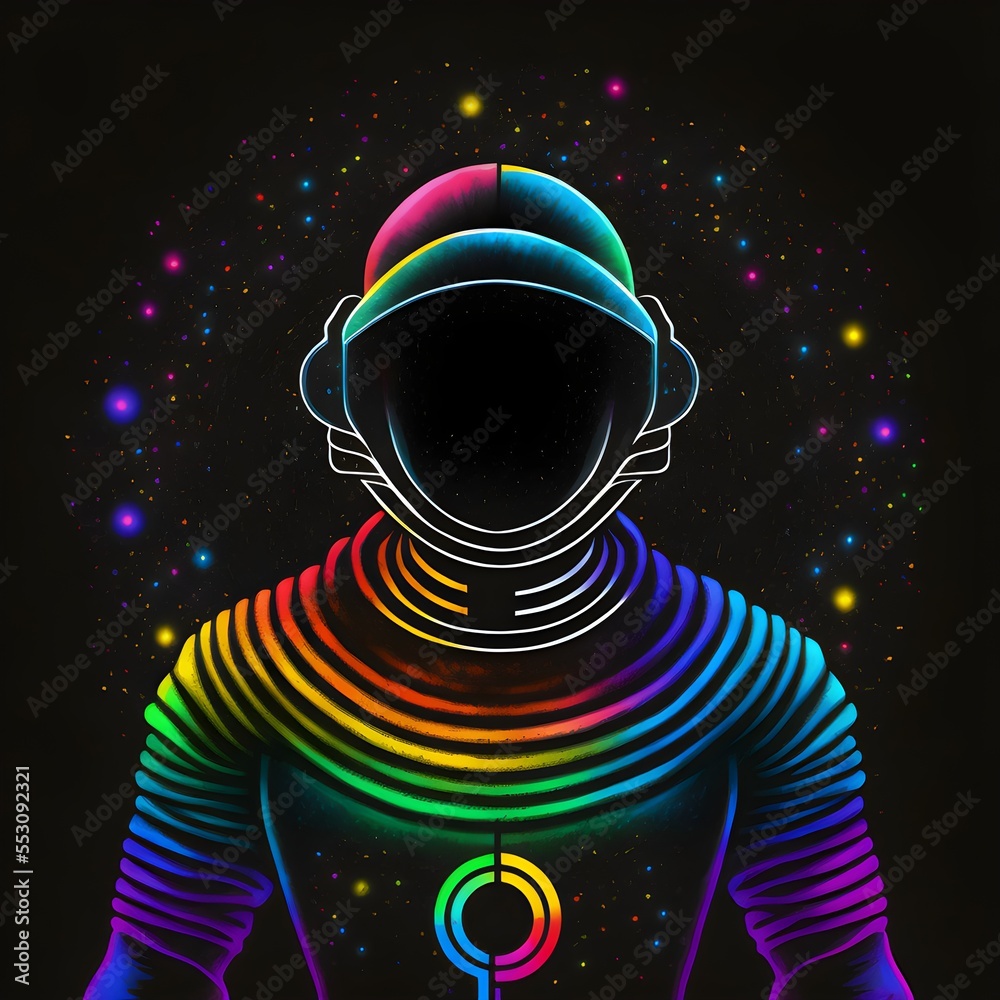 This space-themed neon light art depicts an astronaut with a futuristic ...