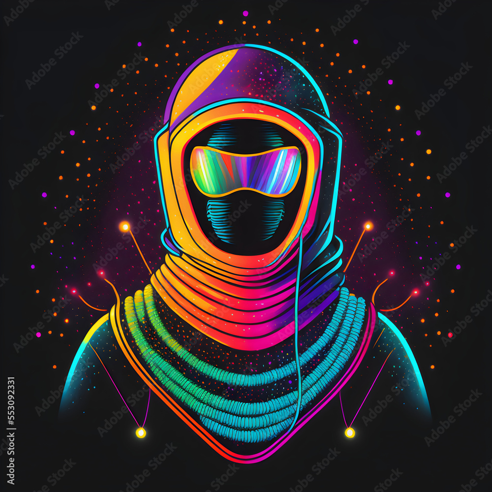 This space-themed neon light art depicts an astronaut with a futuristic ...