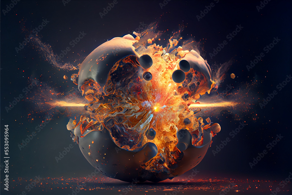 Explosion of a floating globe Stock Illustration | Adobe Stock
