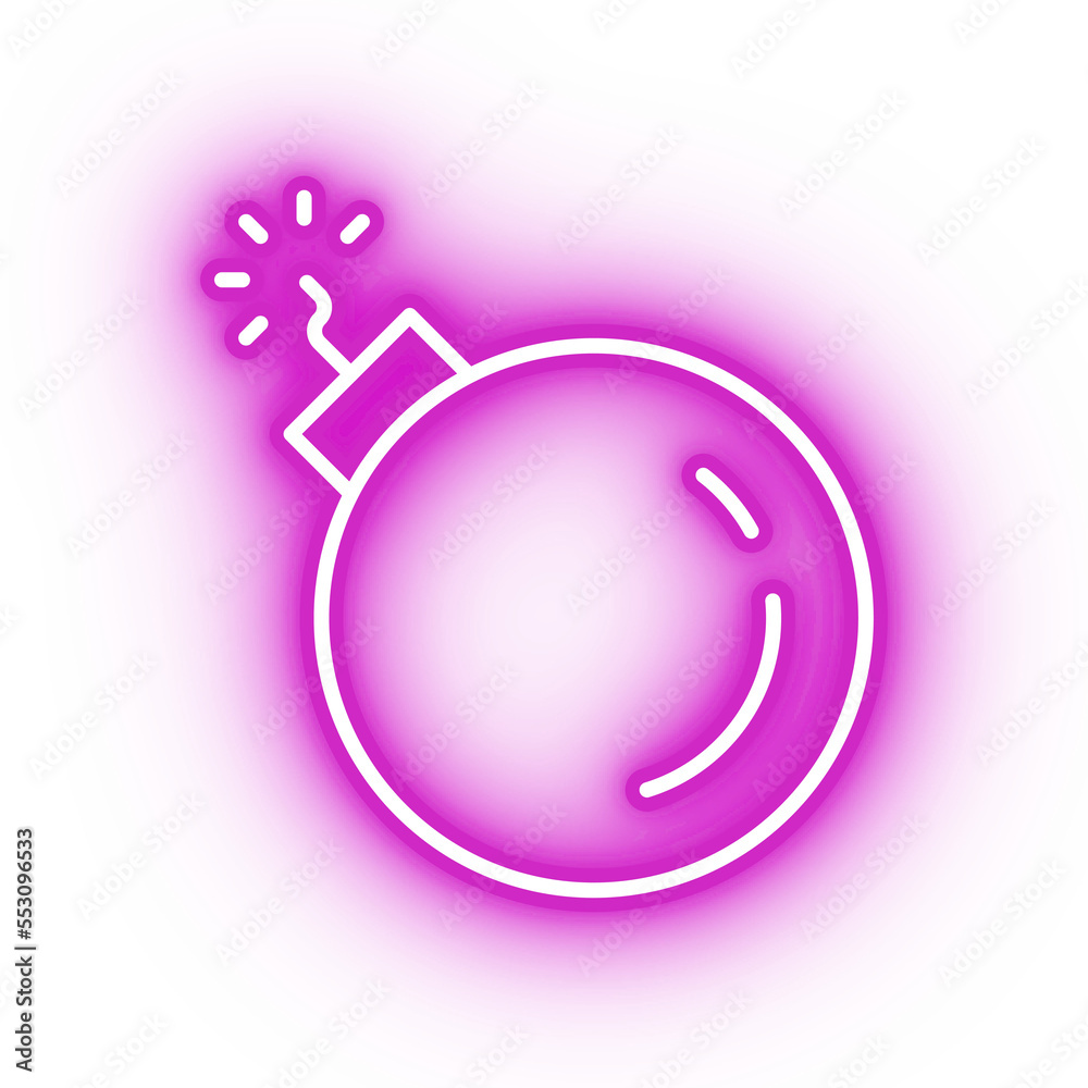 Neon pink bomb icon, glowing ticking explosive on transparent ...