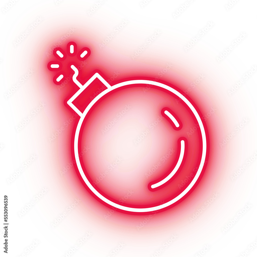 Neon red bomb icon, glowing ticking explosive on transparent background ...