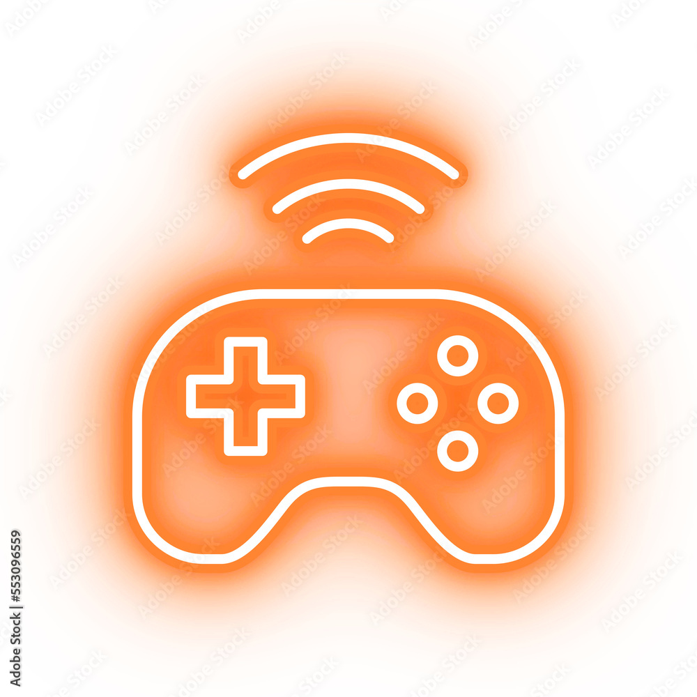 Neon orange game controller icon, bluetooth console controller on ...