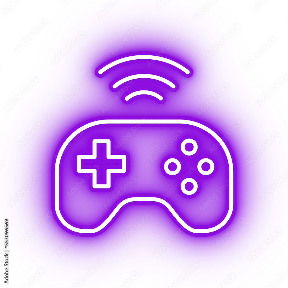 Neon purple game controller icon, bluetooth console controller on ...