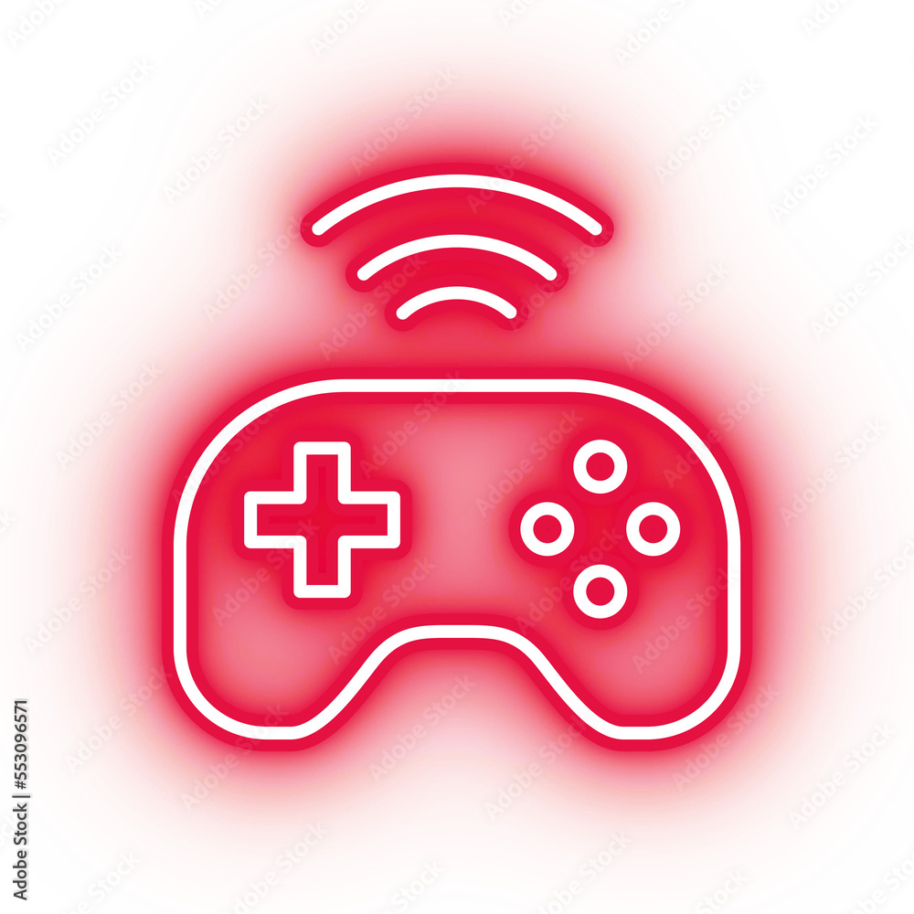 Neon red game controller icon, bluetooth console controller on ...