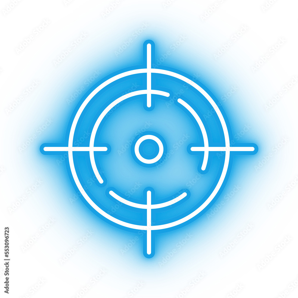 Neon blue target icon, sniper aim on transparent background Stock ...