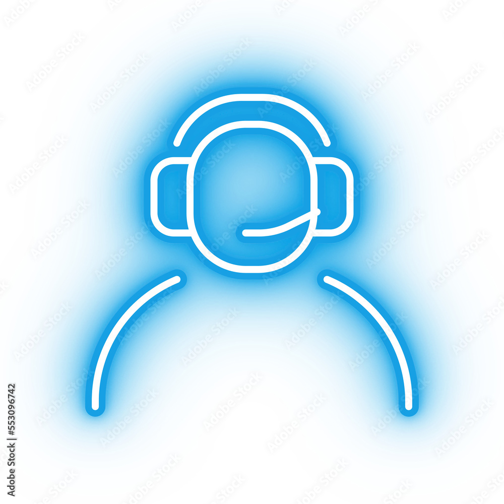 Neon blue streamer icon, bluetooth headset on transparent background ...