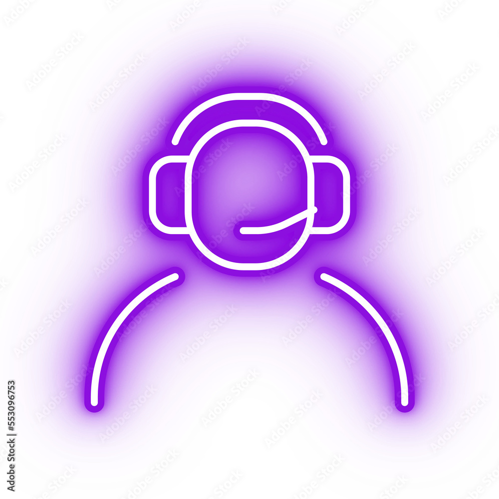 Neon purple streamer icon, bluetooth headset on transparent background ...