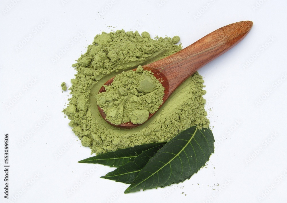 Neem leaves powder isolated on white background Stock Photo | Adobe Stock