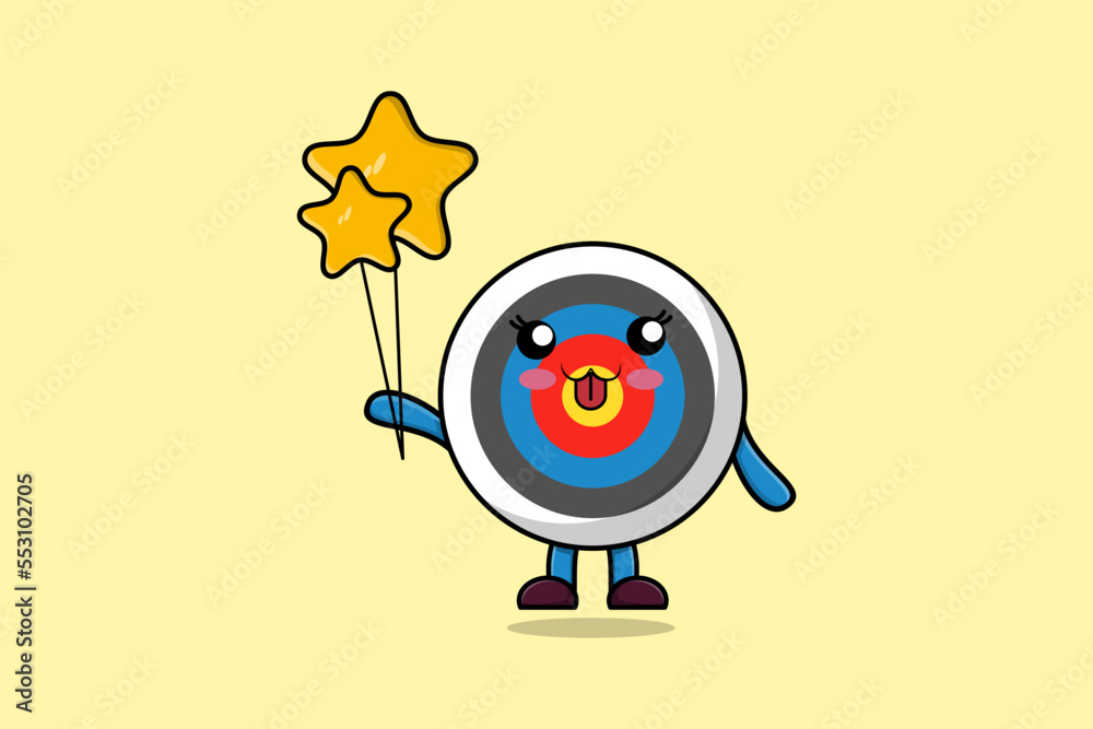 Cute cartoon Archery target floating with star balloon cartoon vector ...