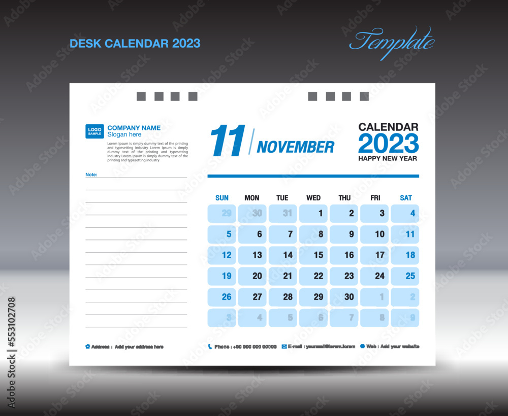 Desk calender 2023 design, November 2023 template, Calendar 2023 ...