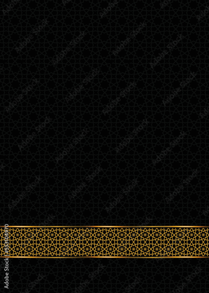 golden black Islamic background with golden border & geometric pattern ...