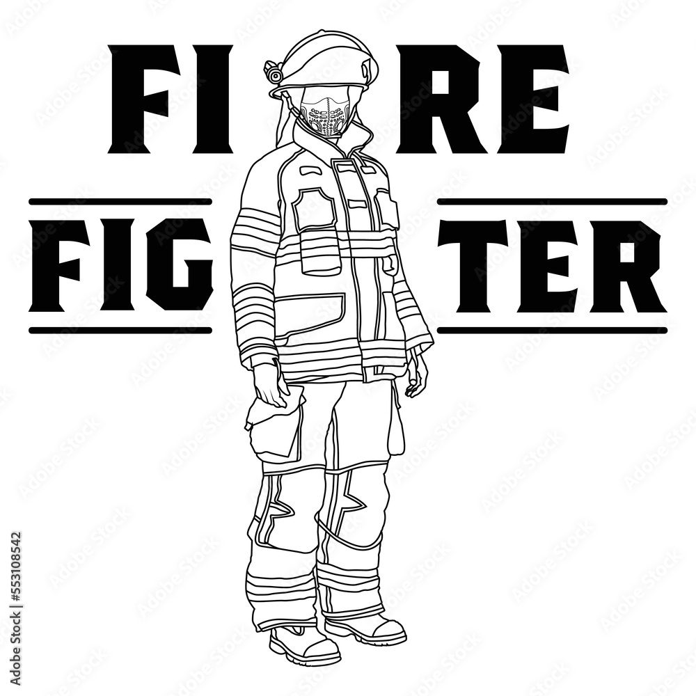 Firefighter Black And White Graphic Vector Illustration Stock Vector ...