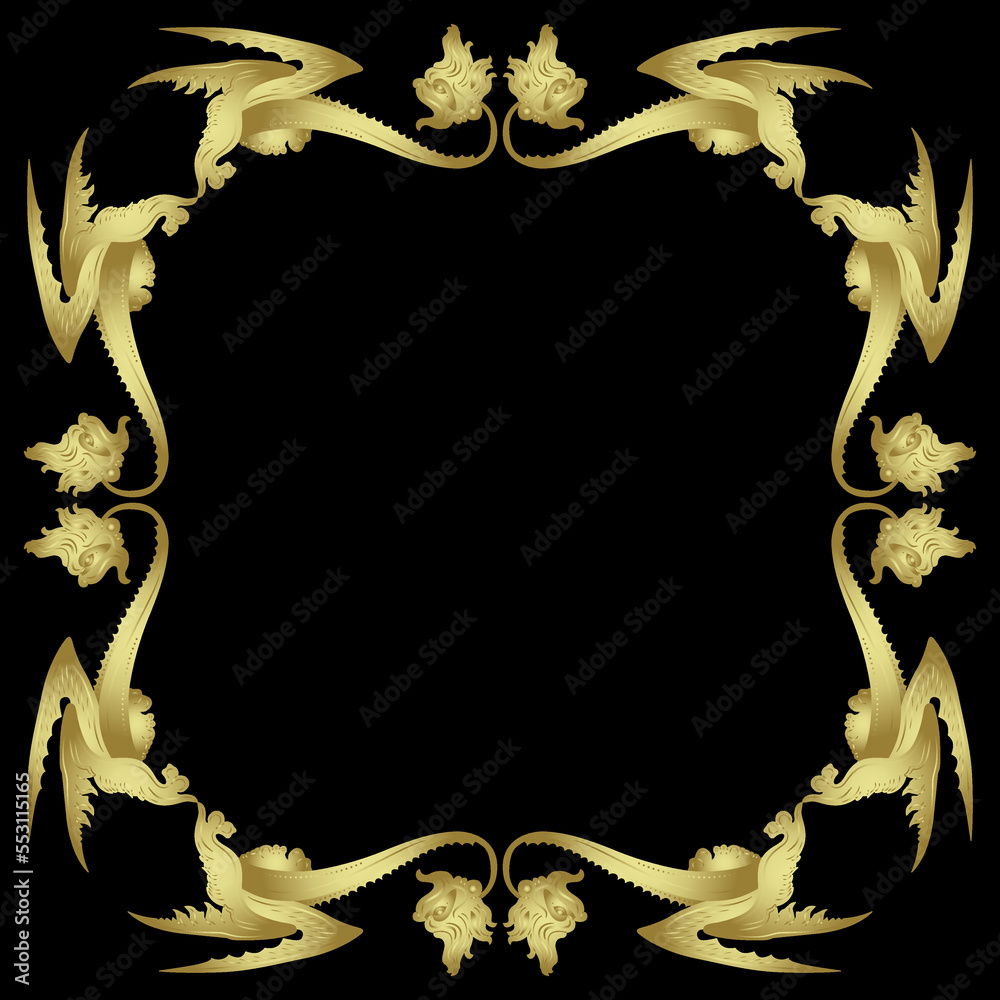 Rectangular frame with fantastic medieval winged dragons. Gothic ...