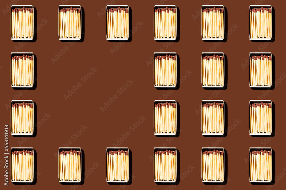 Pattern of rows of matchboxes with blank spot in center Stock Photo ...