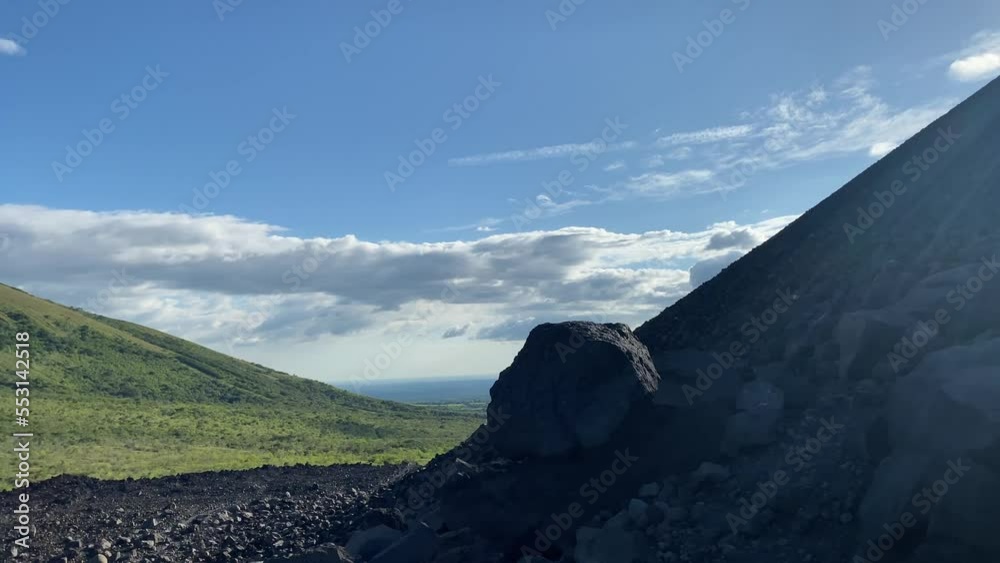 Pan shot from 'Cerro Negro' volcano close to Leon, Nicaragua. View of a ...