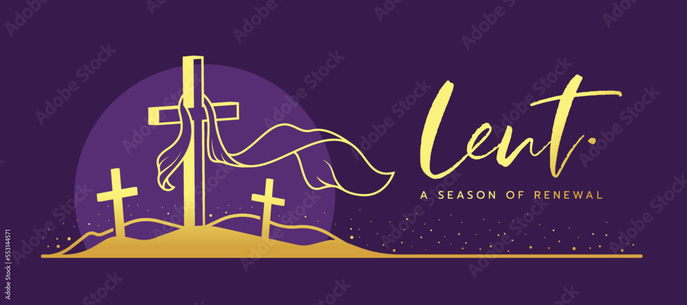 Lent, a season of renewal text and gold lent cross crucifix on ...