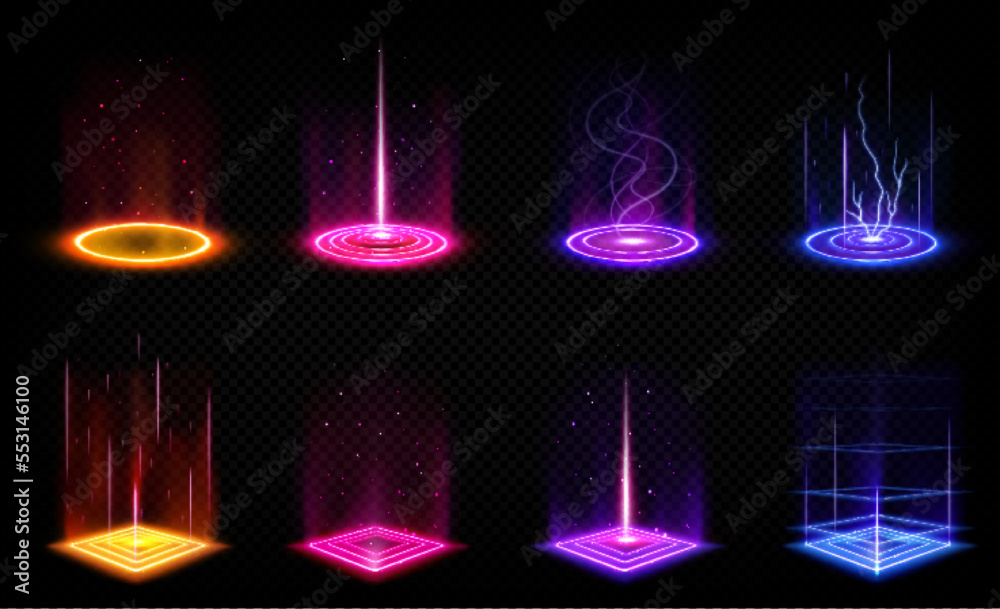 Futuristic digital portals with neon glow and hologram effect. Magic ...