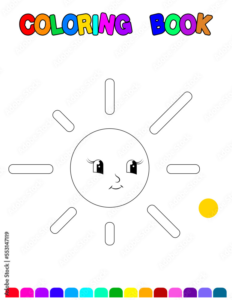 Coloring book with a sun.Coloring page for kids.Educational games for ...