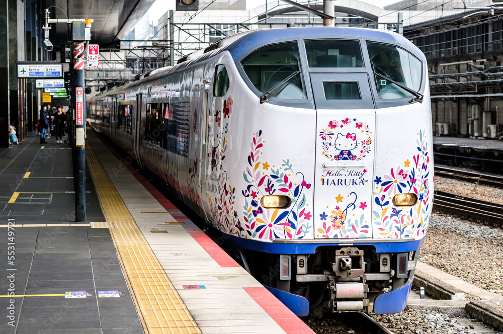 JR 281 series limited express train "Haruka" with Hello Kitty livery ...