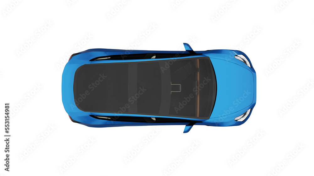 TESLA MODEL 3, 3d rendering of blue TESLA 3 car on isolated white ...
